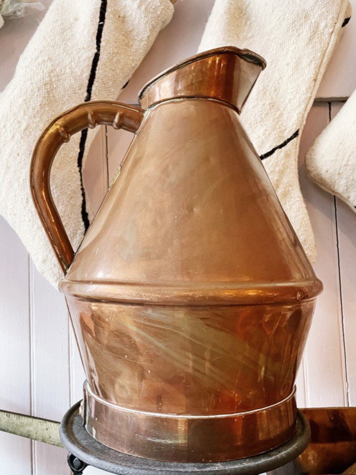 Large Antique French Copper Wine Pitcher - Etsy