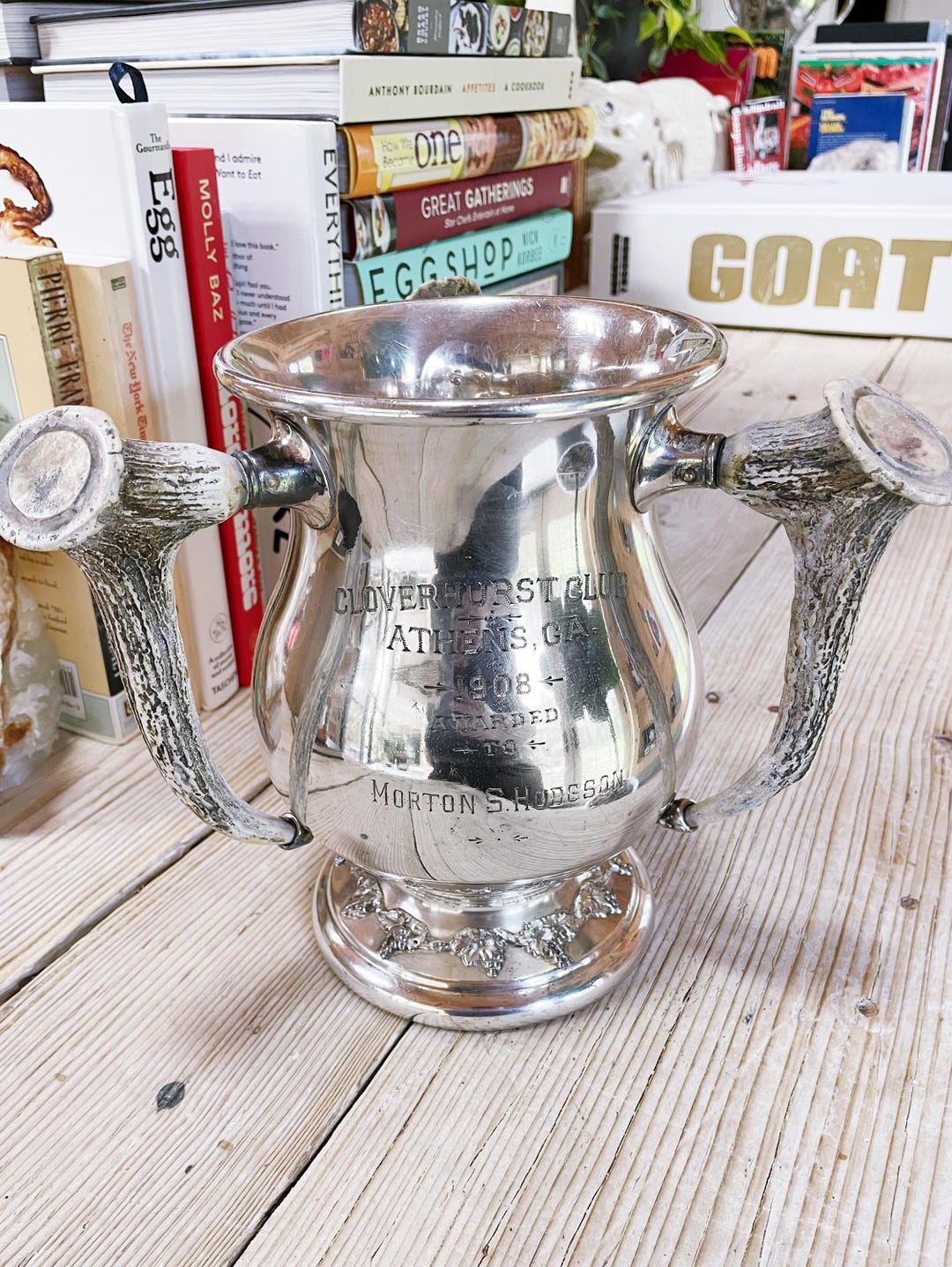 1908 Silver Plated Athens GA Golf Trophy With Deer Antler Handles - Etsy