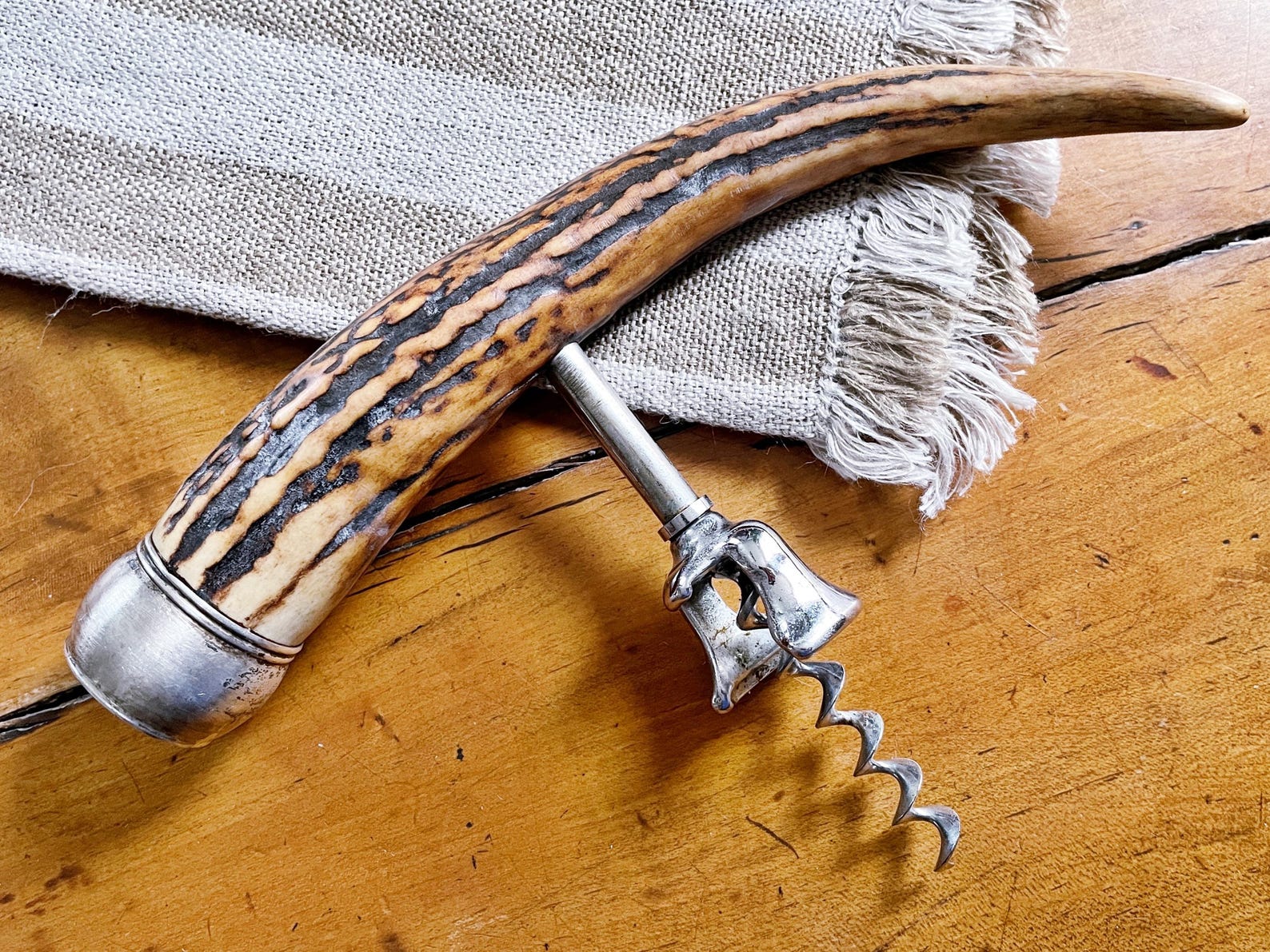 Antique Sterling Silver and Deer Antler Corkscrew - Etsy