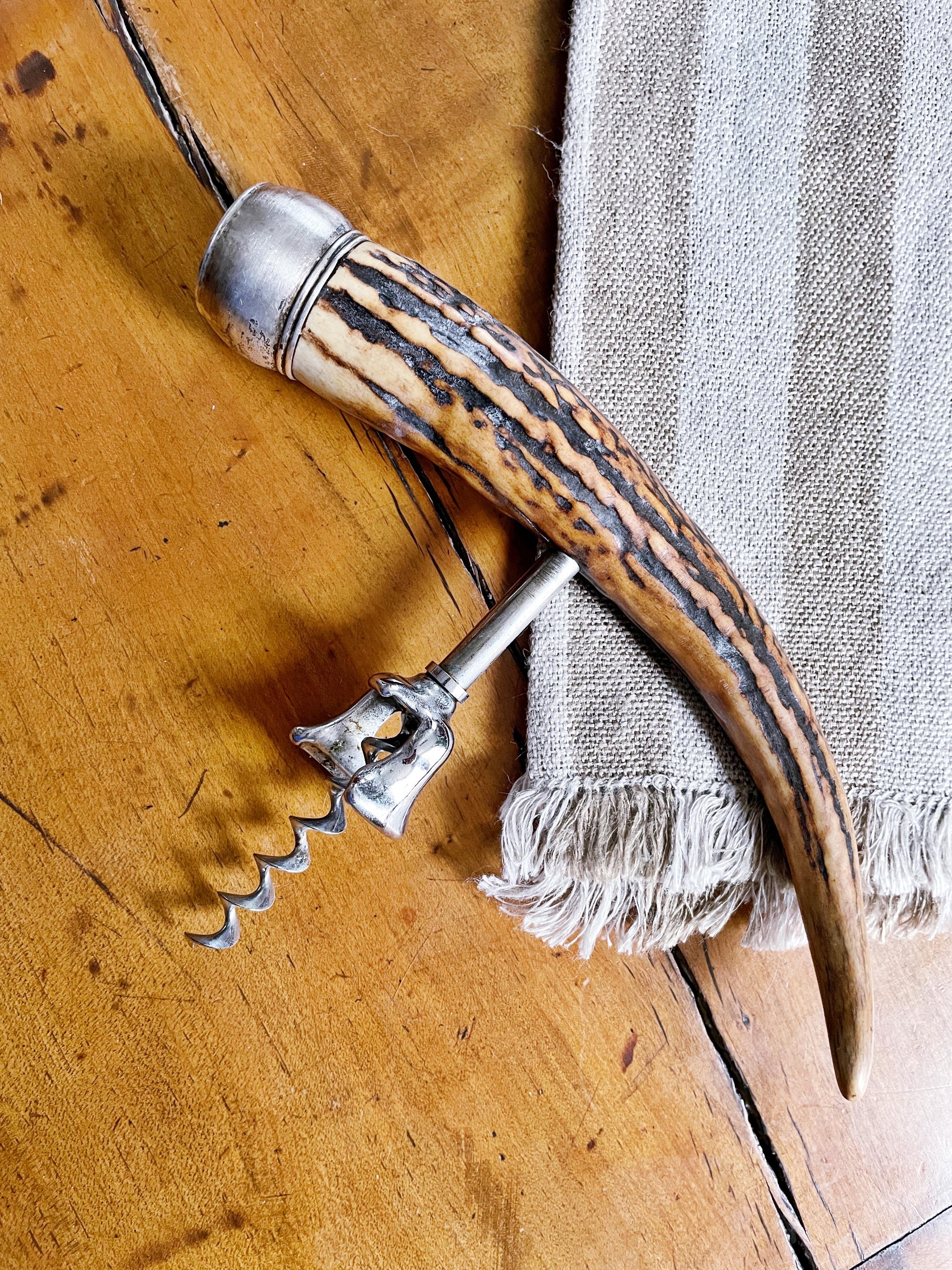 Antique Sterling Silver and Deer Antler Corkscrew - Etsy