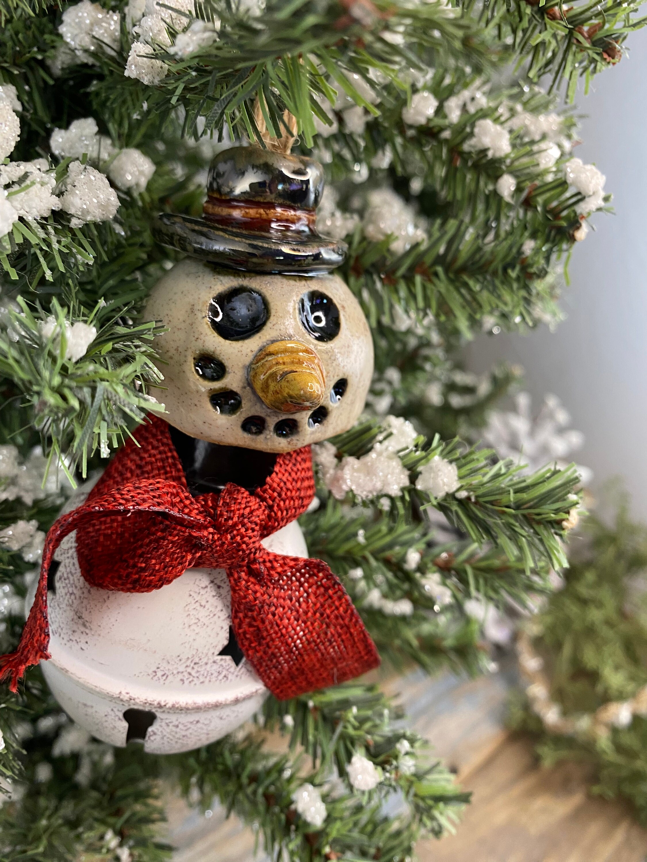 Handcrafted Snowman Bell Ornament - Etsy