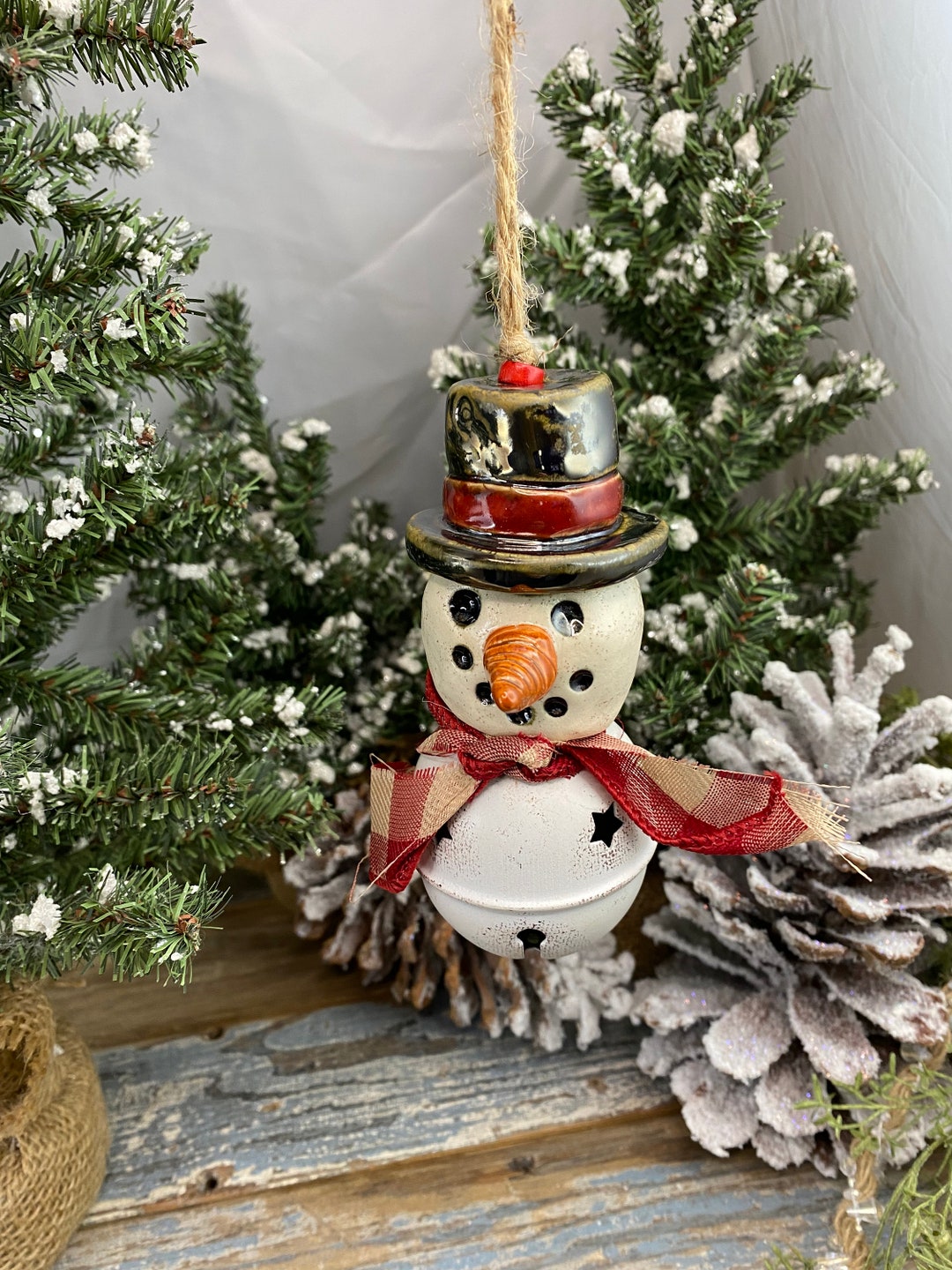 Handcrafted Snowman Bell Ornament - Etsy