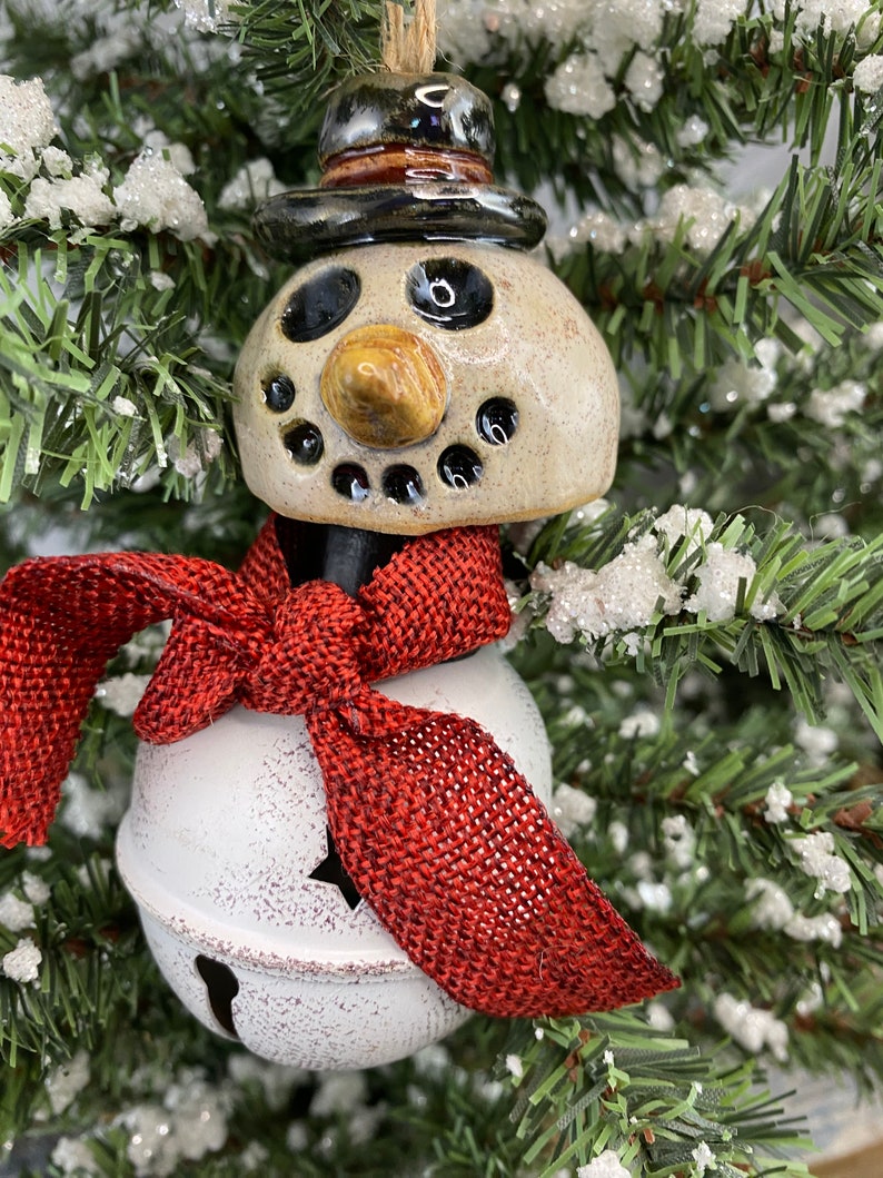 Handcrafted Snowman Bell Ornament - Etsy