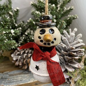 Handcrafted Snowman Bell Ornament - Etsy