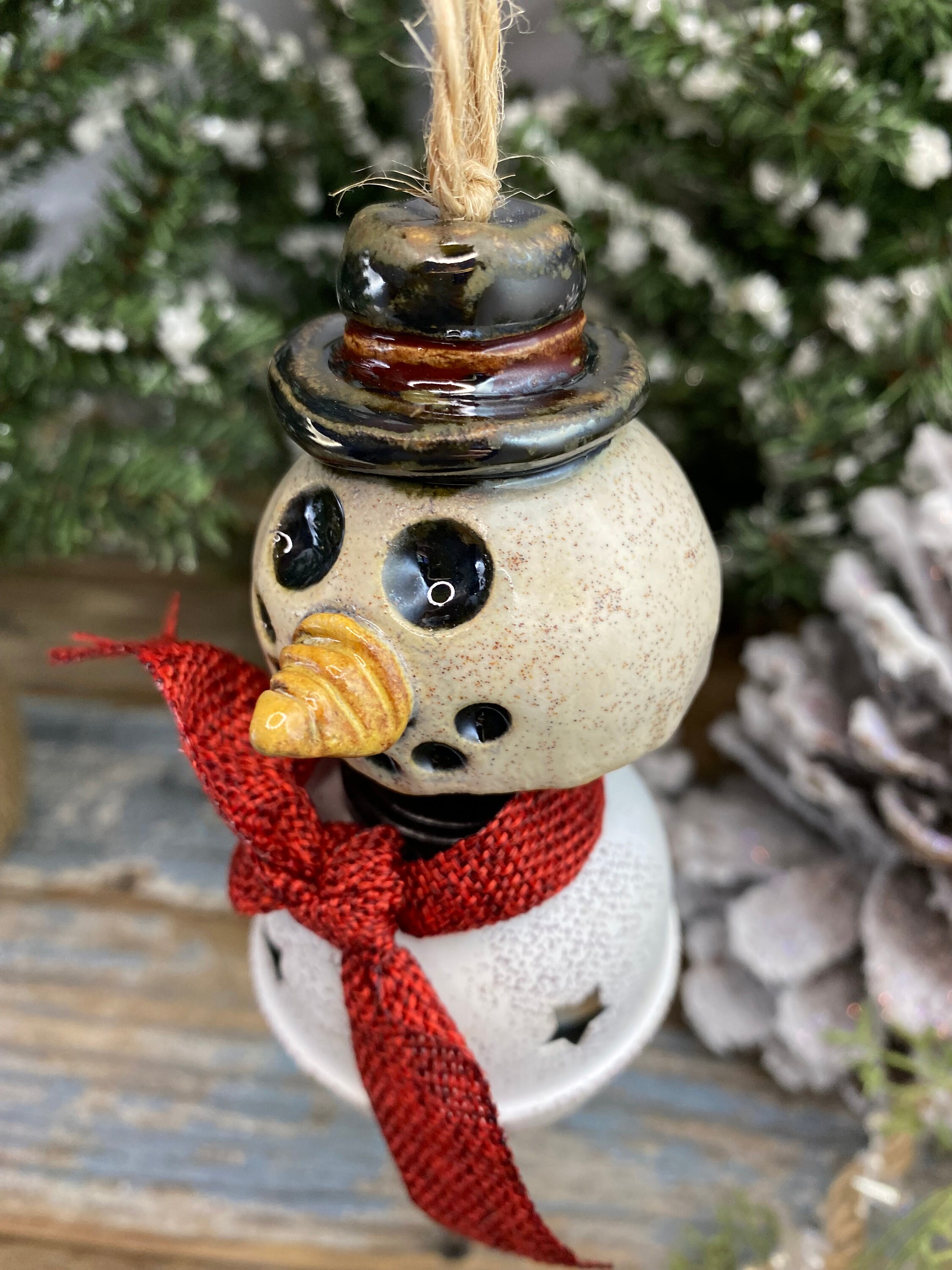 Handcrafted Snowman Bell Ornament - Etsy