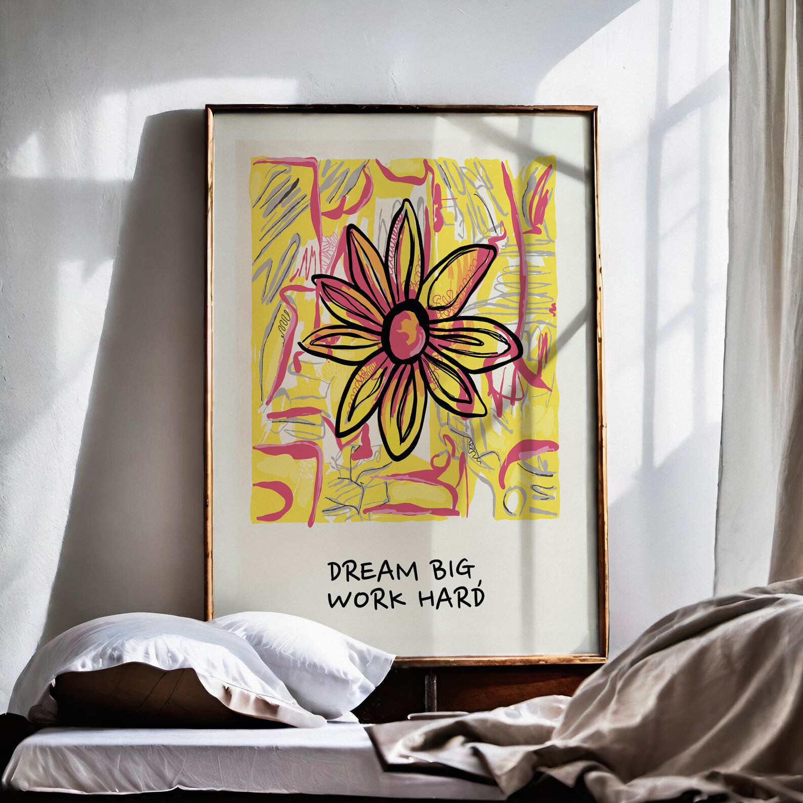 Dream Big Work Hard Poster, Floral Slogan Poster,modern Eclectic Trendy ...