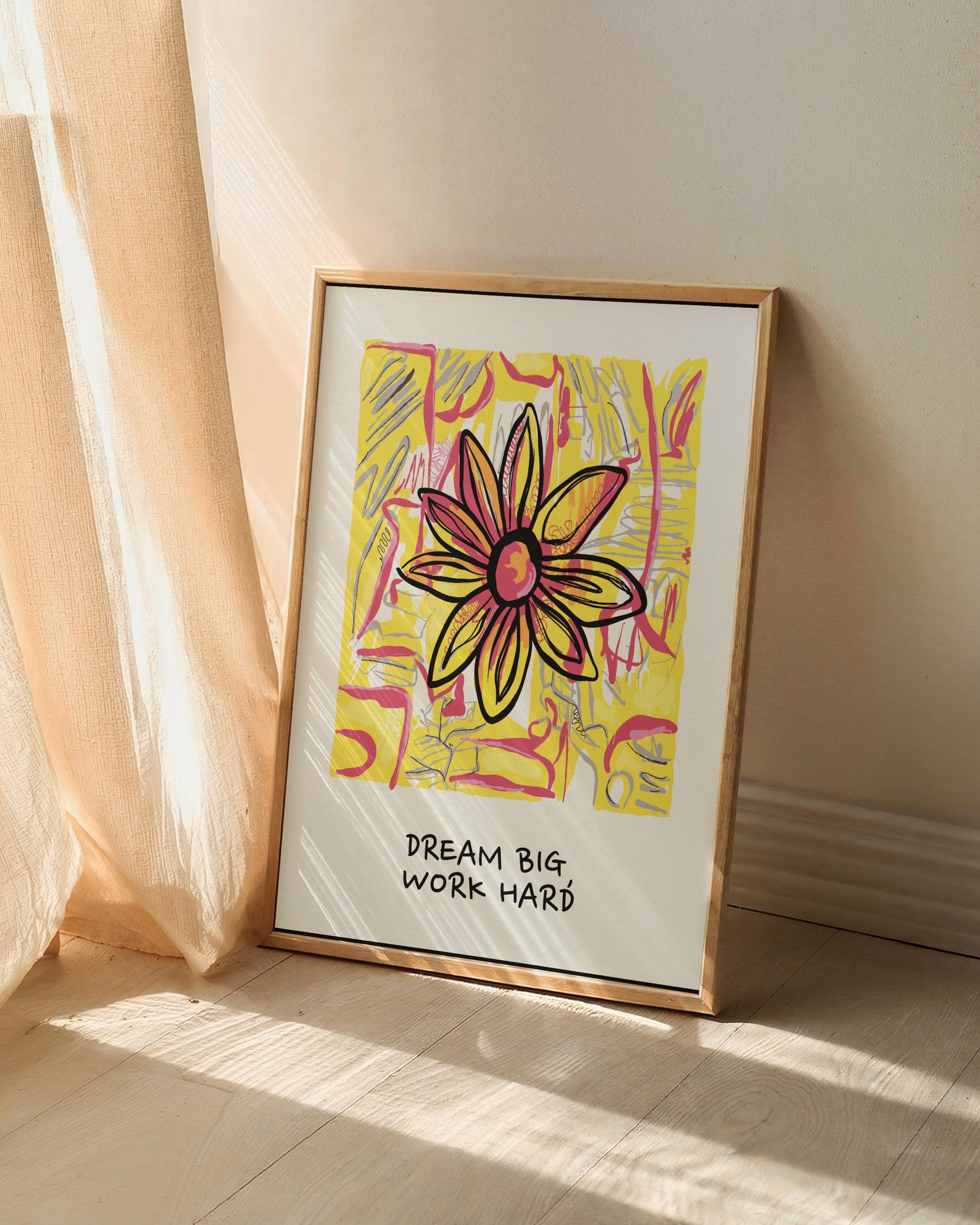 Dream Big Work Hard Poster, Floral Slogan Poster,modern Eclectic Trendy ...