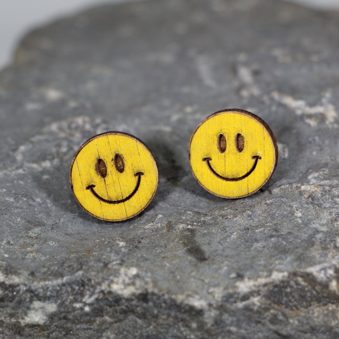 Smiley Face Dangle Earrings Fun and Playful Wood Jewelry - Etsy