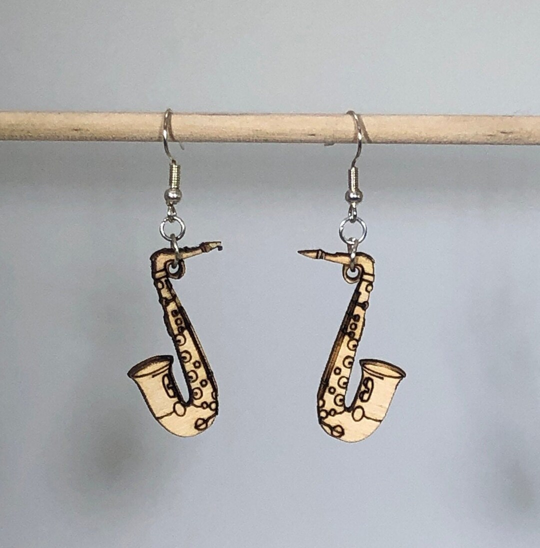 Saxophone Wooden Dangle Earrings - Etsy
