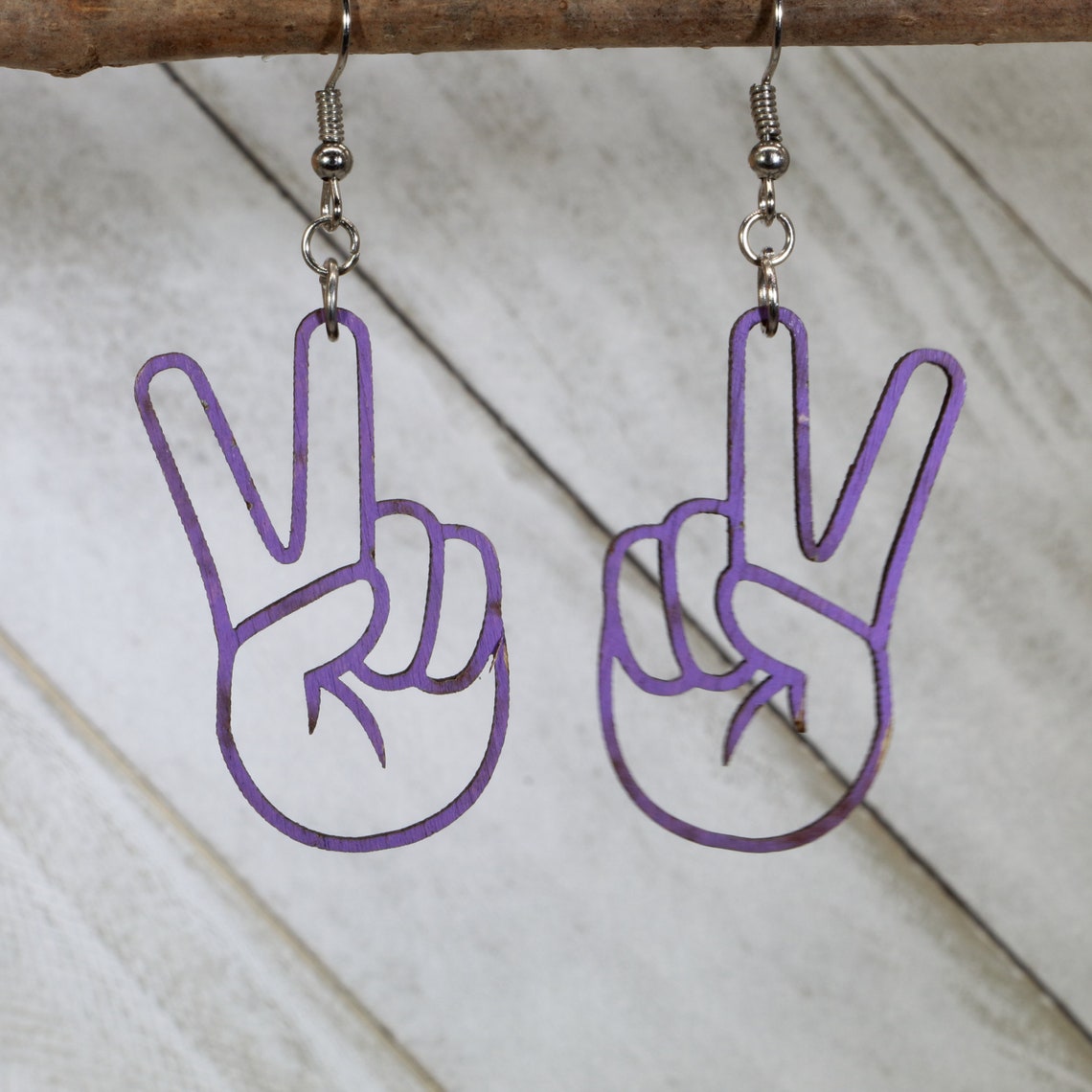 Peace Sign Hand Wooden Dangle Earrings - Etsy