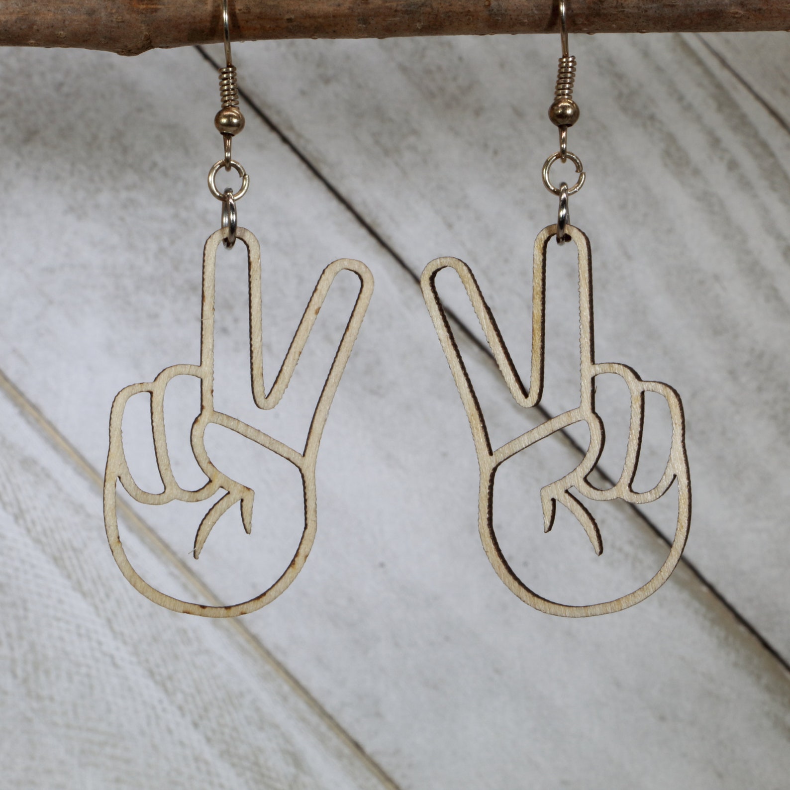Peace Sign Hand Wooden Dangle Earrings - Etsy