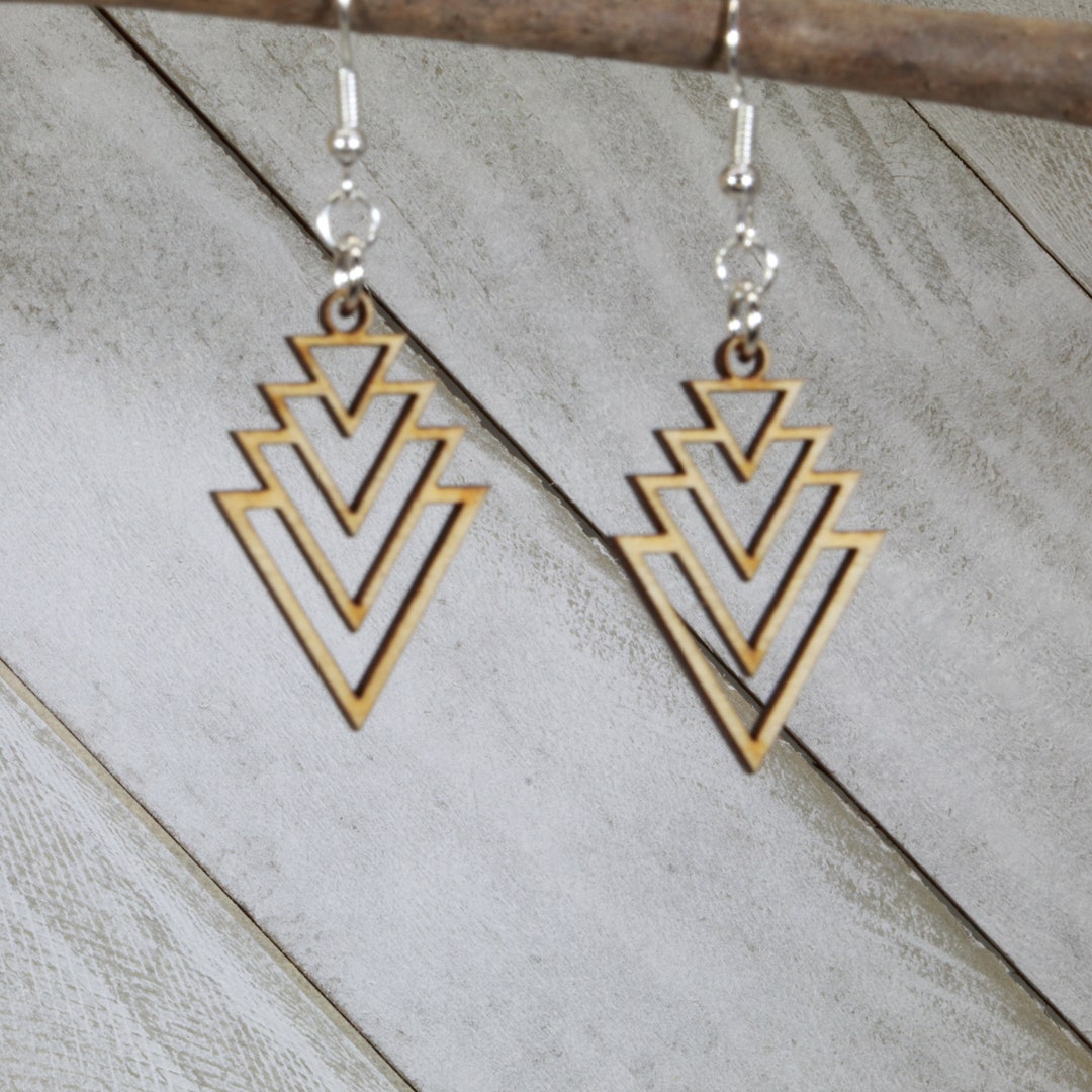 Art Deco Drop Arrow Wooden Dangle Earrings - Etsy