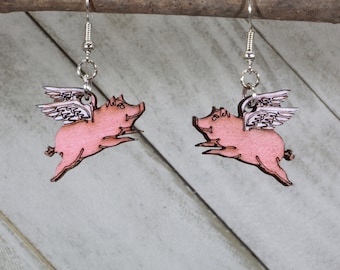 Pigs Flying Through Hoops Earrings With Bead Color Choice, Flying Pig ...