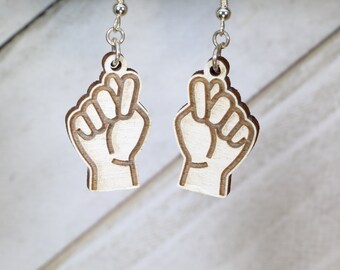 ASL American Sign Language I Love You Sign Wood Earrings Deaf Hard of ...
