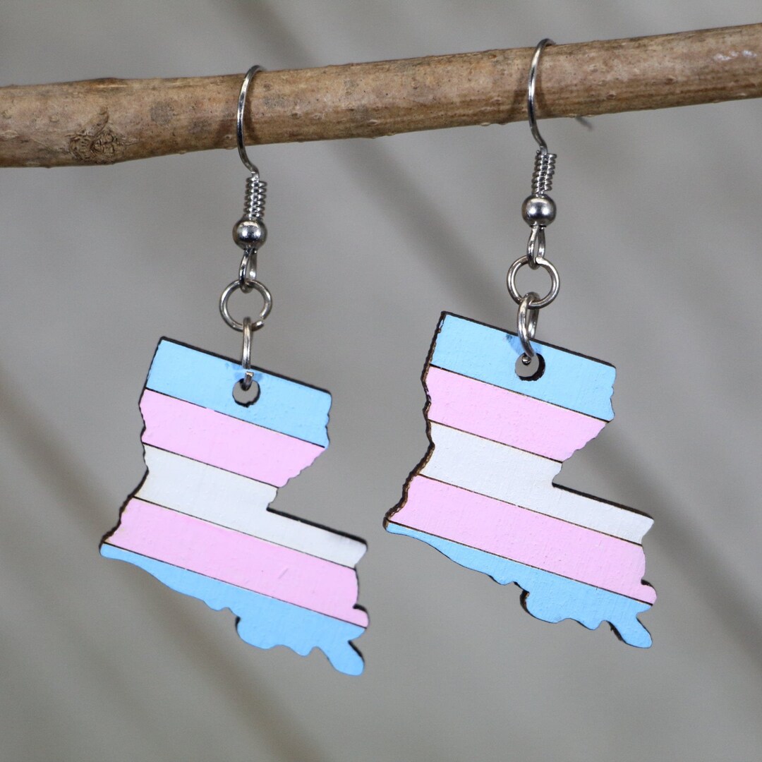 Louisiana Trans Flag Wooden Dangle Earrings - Etsy