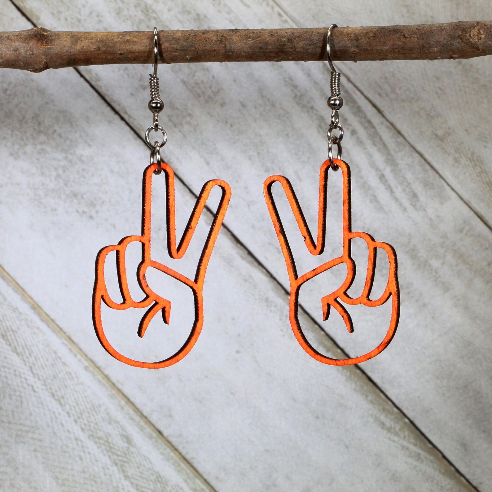 Peace Sign Hand Wooden Dangle Earrings - Etsy