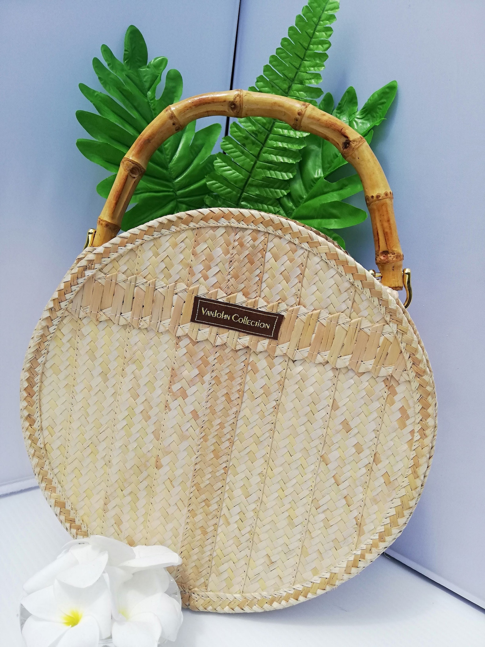 Circular Straw Bag / Bamboo Handle / Straw Tote / Straw Purse ...
