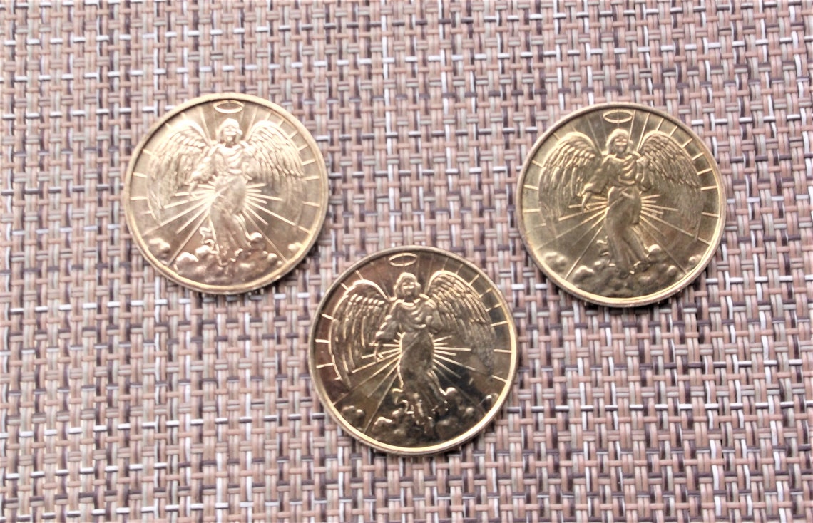3-bright Golden Angel Guardian Coins- 2 Sided Metal About !" Diameter ...