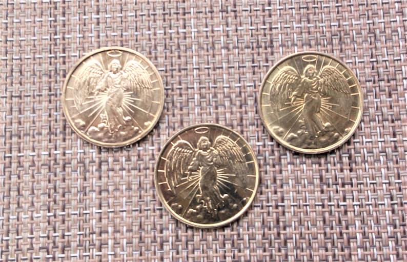 3-bright Golden Angel Guardian Coins- 2 Sided Metal About !" Diameter ...