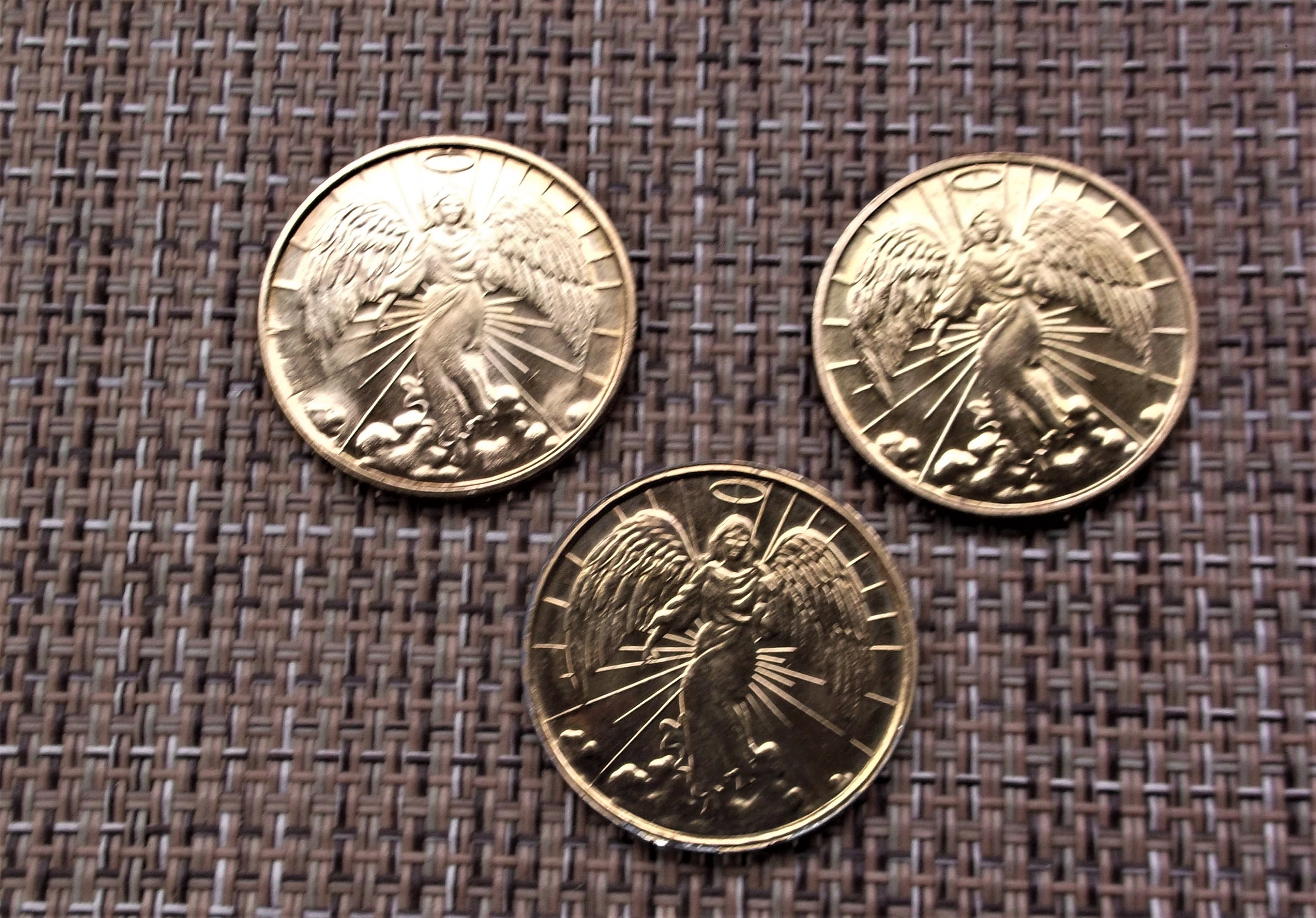 3-bright Golden Angel Guardian Coins- 2 Sided Metal About !" Diameter ...