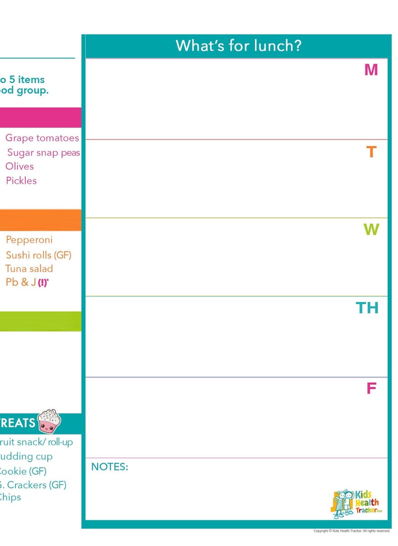 Printable School Lunch Planner Easy Kid-friendly Ideas - Etsy