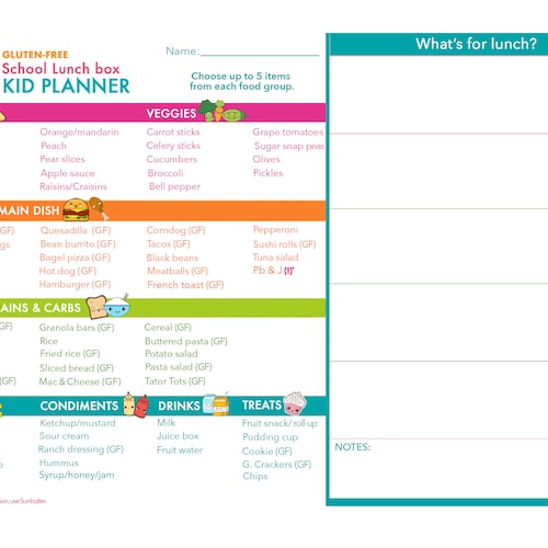 Kids Meal Planner Kids Lunch Ideas Printable School Lunch - Etsy