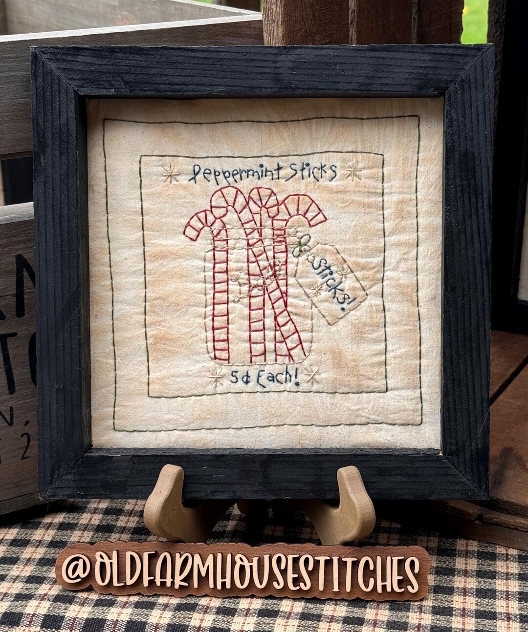 Peppermint Sticks Primitive Stitchery Framed Print - Etsy