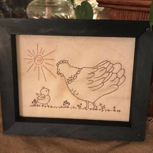 Good Morning Hen Primitive Stitchery Framed Print - Etsy