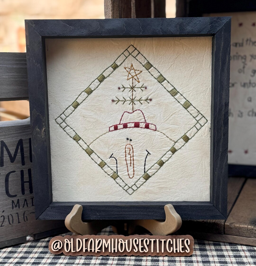 Frosty Freddie With Tree Primitive Stitchery - Framed - Etsy