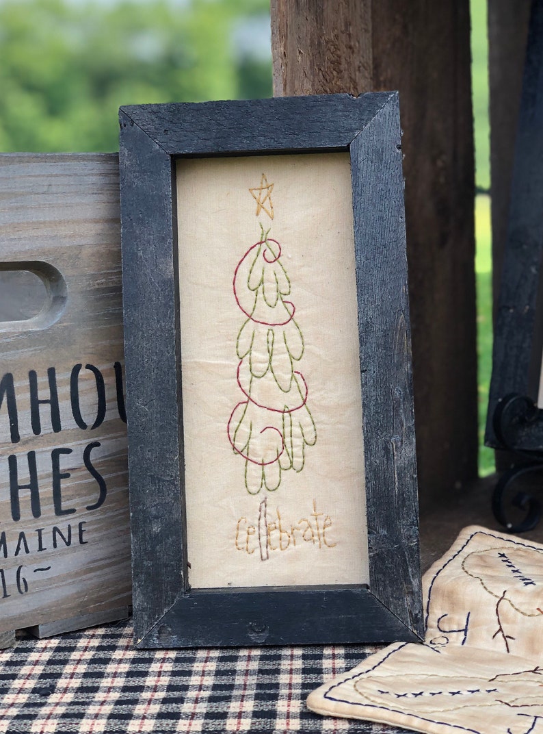 Celebrate Primitive Stitchery Framed Print - Etsy