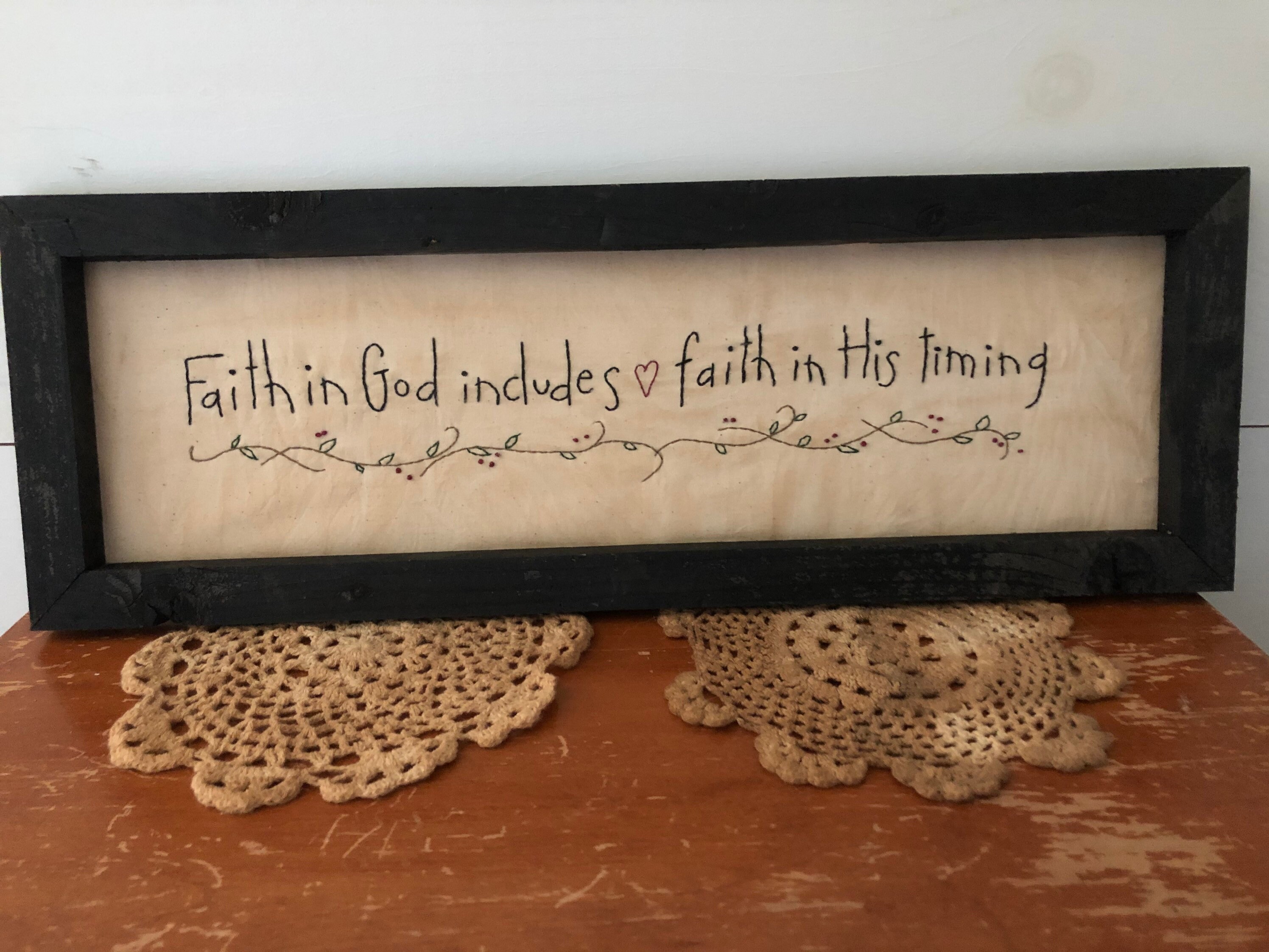 Faith in God Primitive Stitchery Framed Print - Etsy