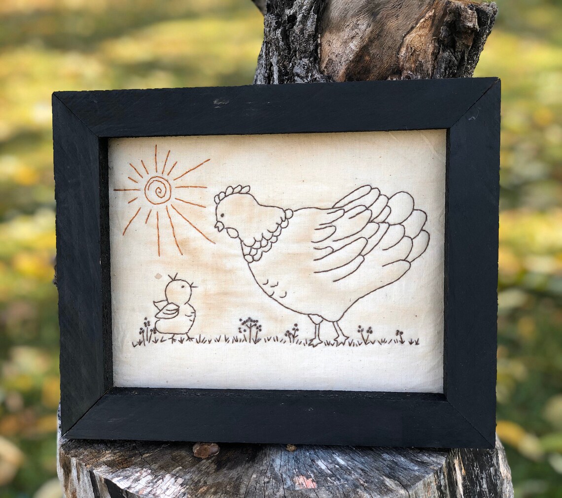 Good Morning Hen Primitive Stitchery Framed Print - Etsy