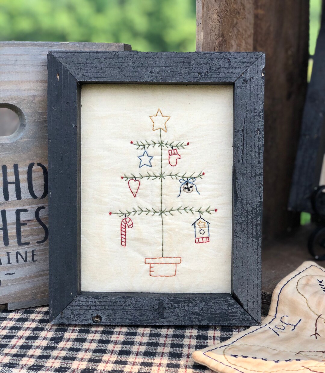 Country Tree Primitive Stitchery Framed Print - Etsy
