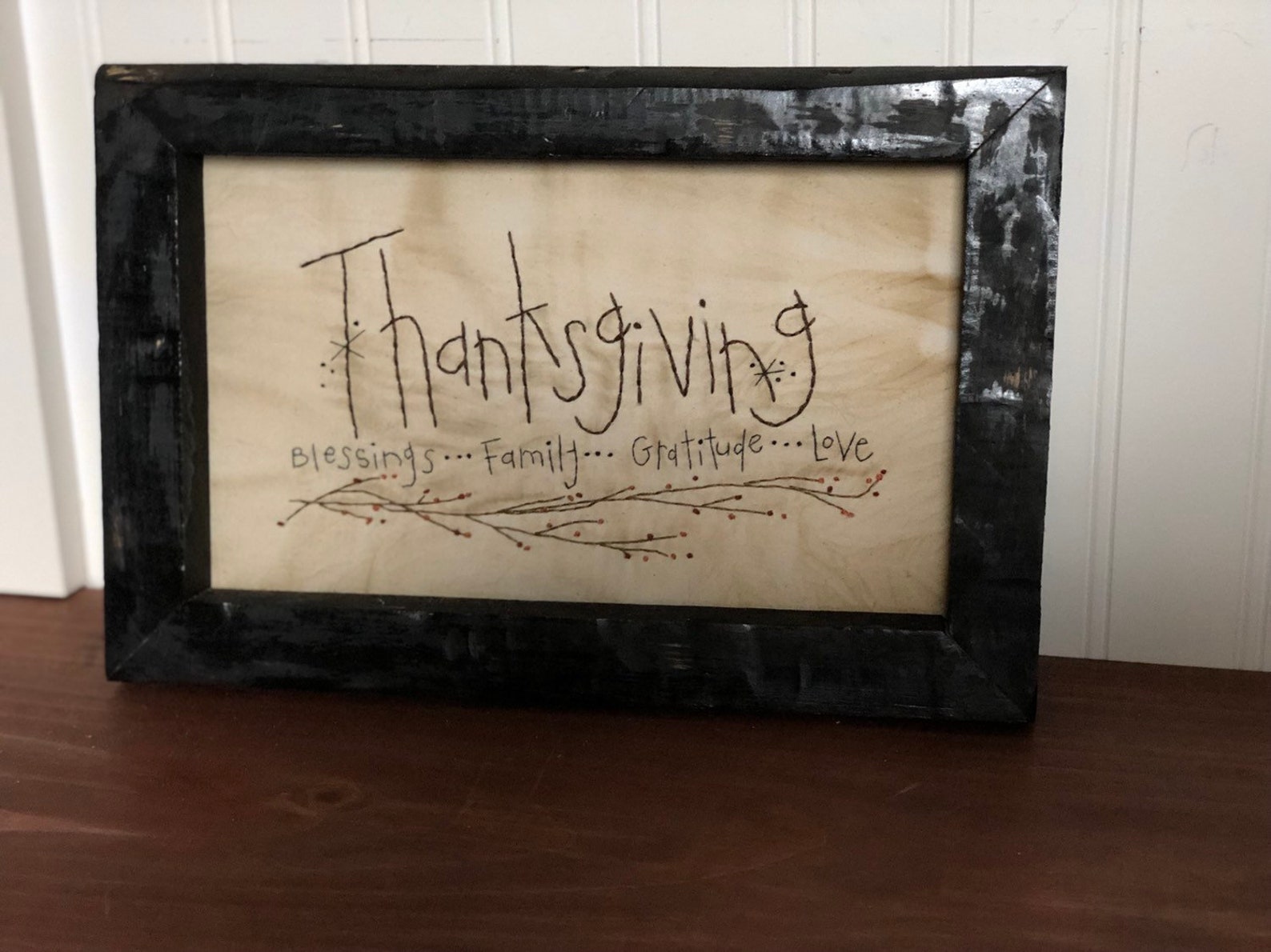 Thanksgiving Thankful Thoughts Primitive Stitchery Framed Print - Etsy