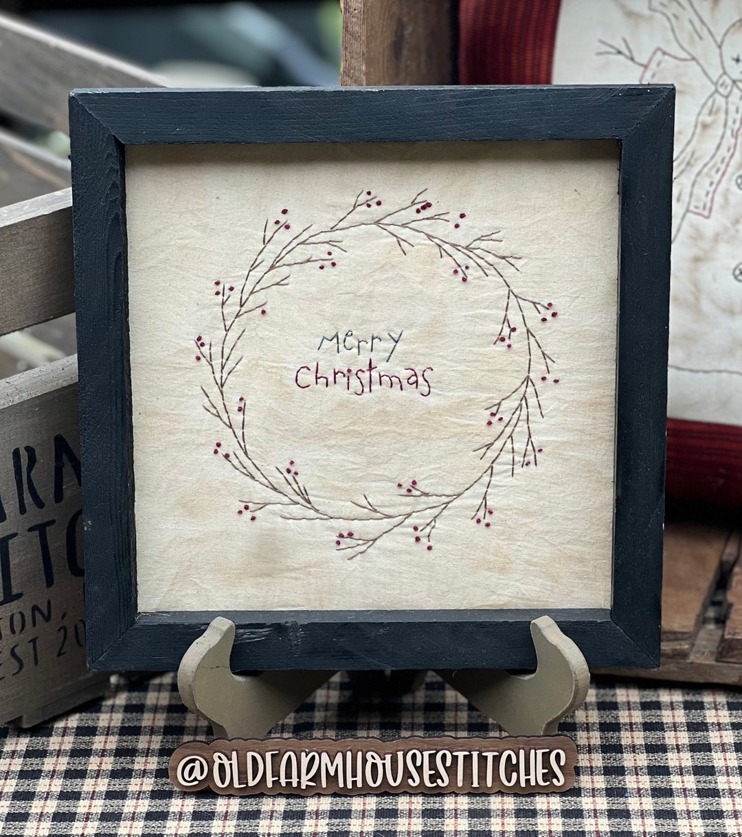 Merry Christmas Primitive Stitchery Framed Print - Etsy