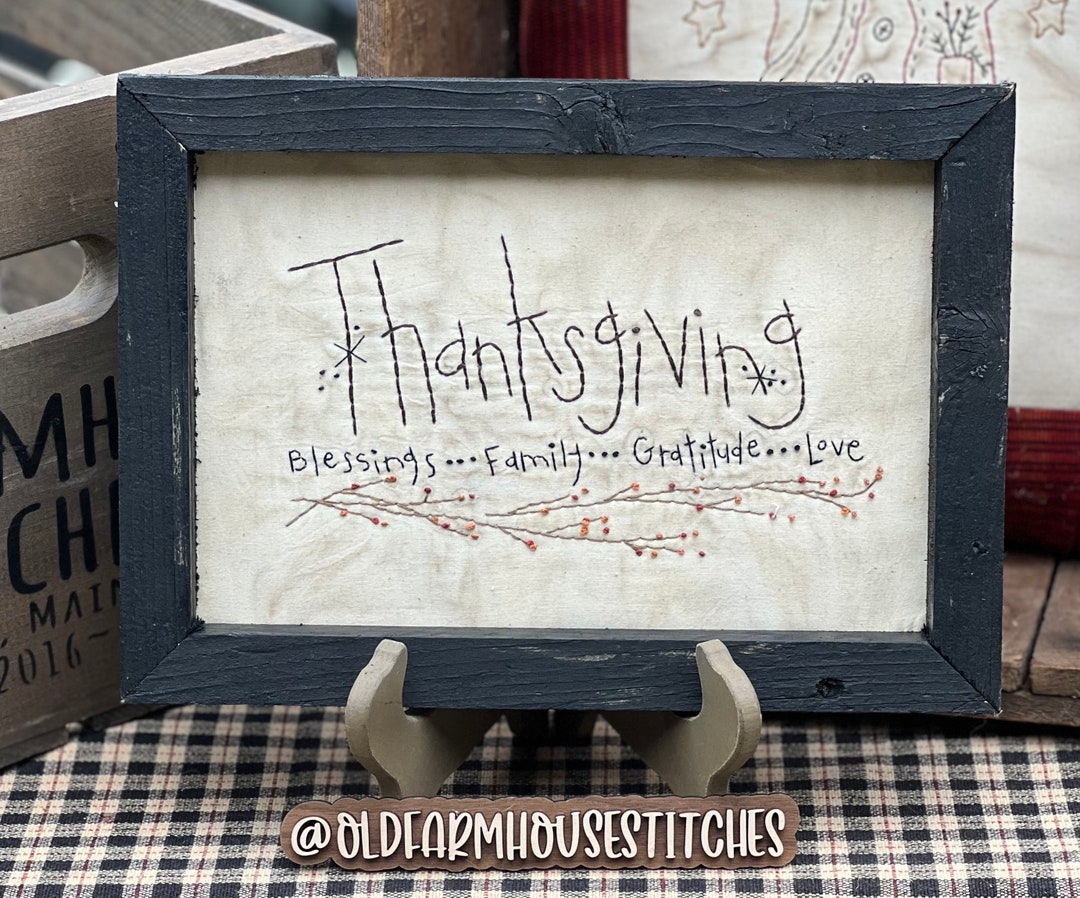 Thanksgiving Thankful Thoughts Primitive Stitchery Framed Print - Etsy