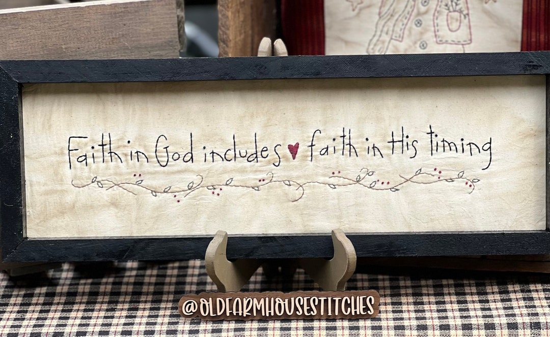 Faith in God Primitive Stitchery Framed Print - Etsy