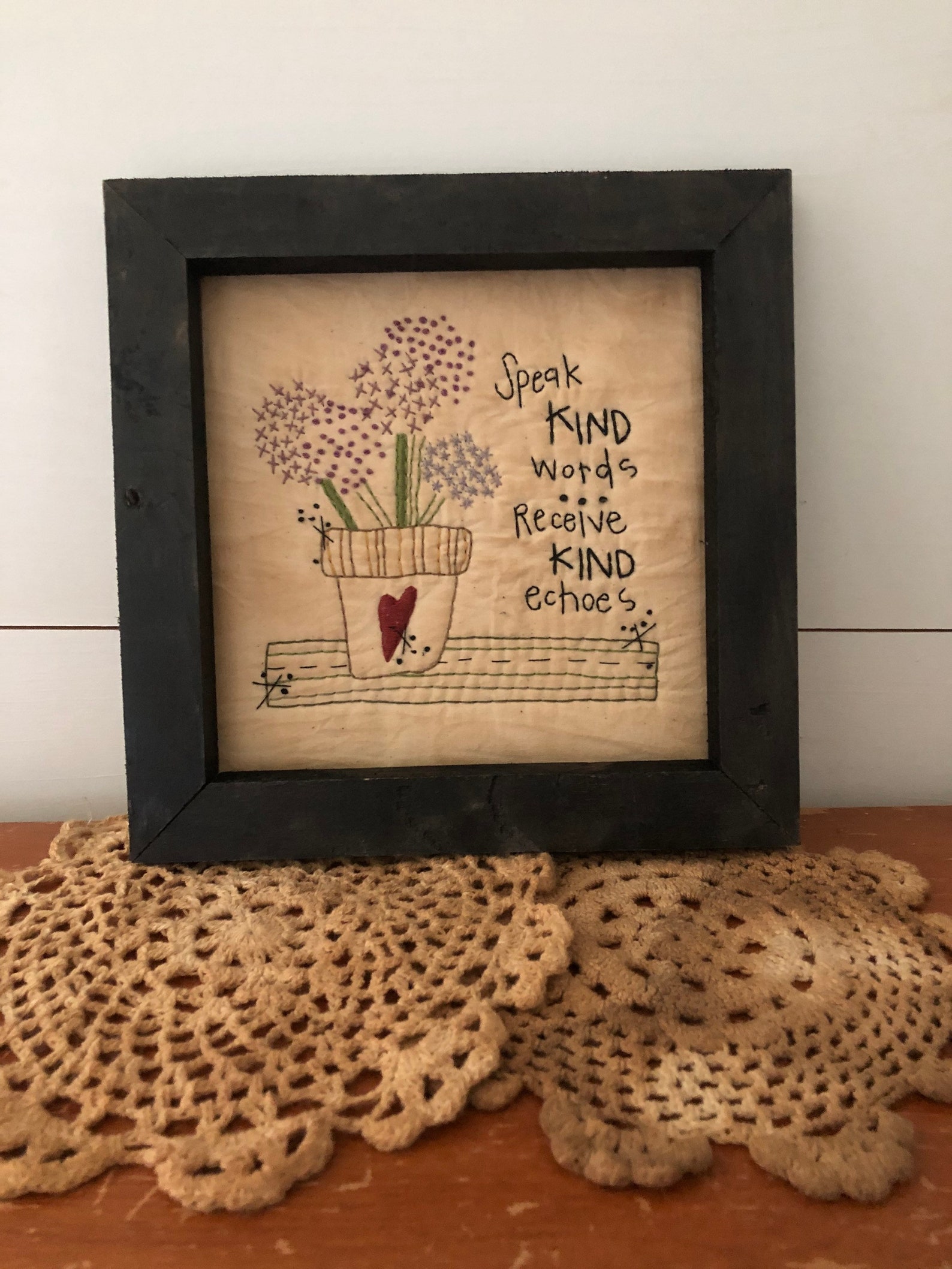 Speak Kind Words Primitive Stitchery Framed Print | Etsy