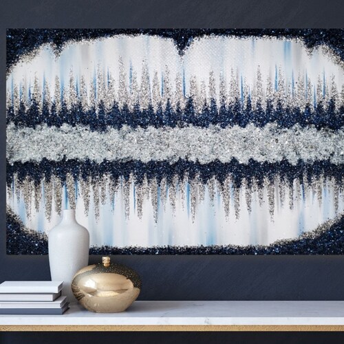 Original Navy Blue and Silver Abstract Glitter Art - Etsy