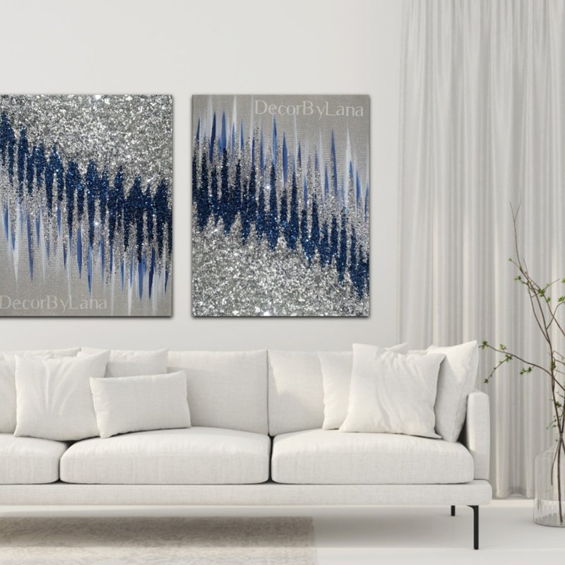 Blue and Silver Wall Art - Etsy