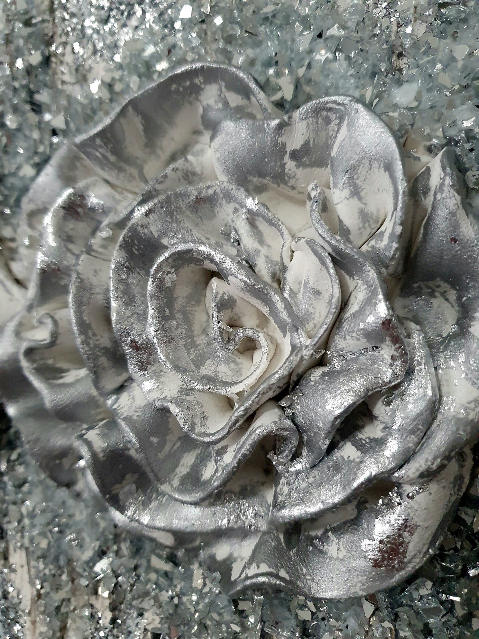 Silver Rosette Painting: 3D Floral Glitter Abstract Art - Etsy