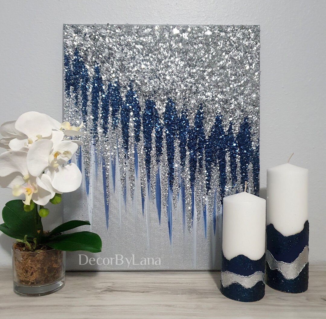 Original Navy Blue and Silver "navy Night" Abstract Glitter Art - Etsy