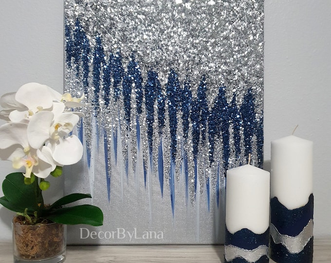 Original Navy Blue and Silver "navy Night" Abstract Glitter Art - Etsy