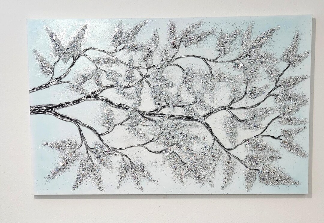 3D Branch Painting Textured Wall Art With Crushed Glass & Glitter ...