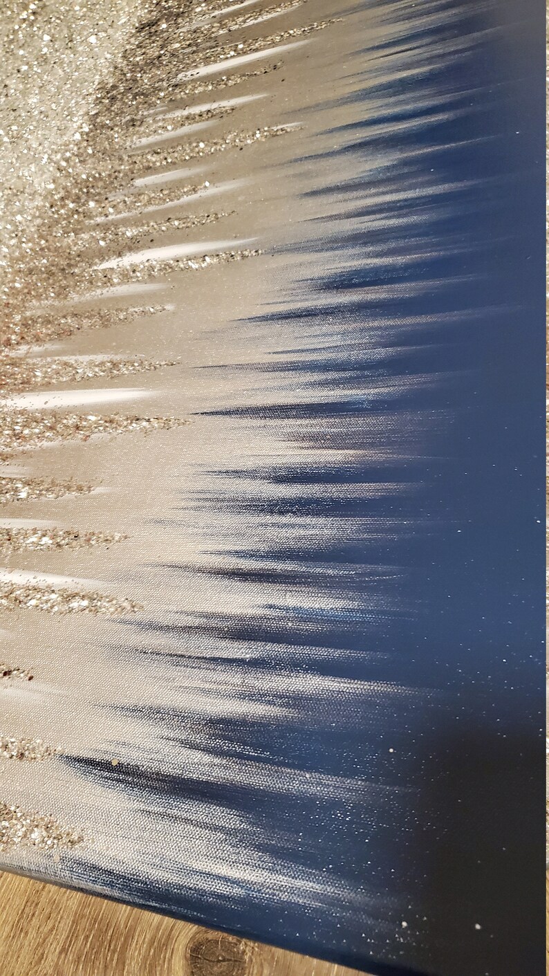 Original Navy Blue and Silver Abstract Glitter Art - Etsy