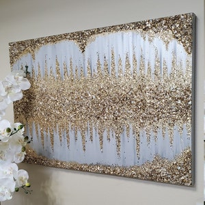 Original Silver and Gold Sound Wave Abstract Glitter Art - Etsy