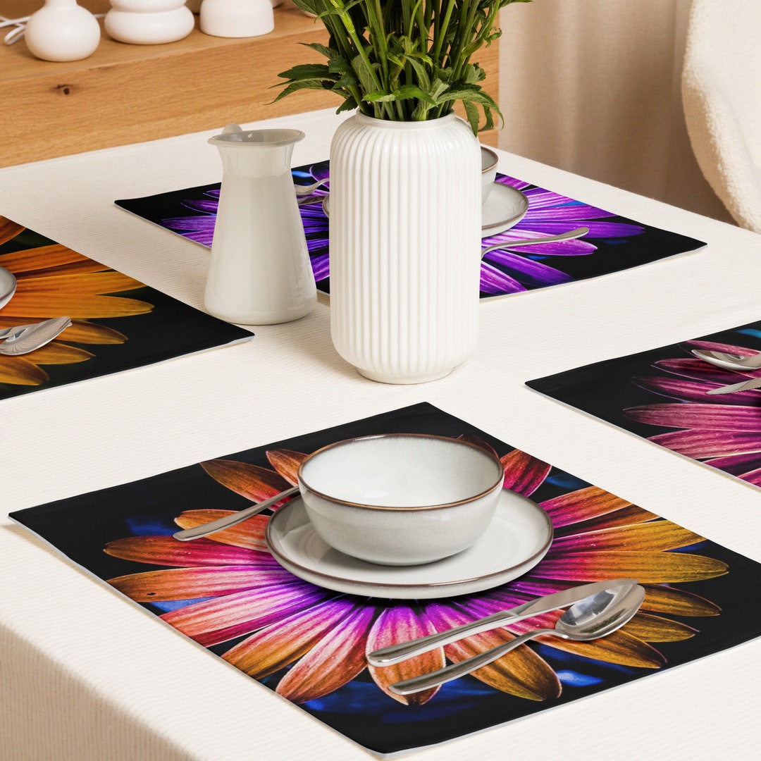 Set of 4 Placemats Bright Flowers Multi Colored Flower Dining Placemats ...