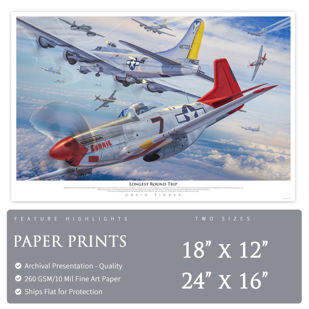 P-51 Mustang- Tuskegee Airmen Red Tails Longest Round Trip -paper Print ...