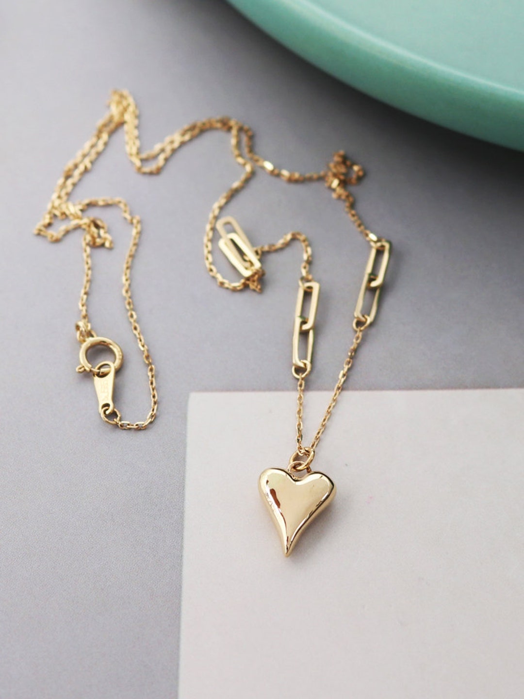 14K Real Gold Heart You Are My Love Necklace Jewelry Minimal Simple ...