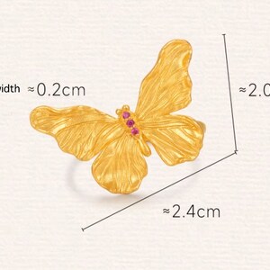 24k Real Gold Yellow Butterfly Romantic Love Statement Ring Vintage ...